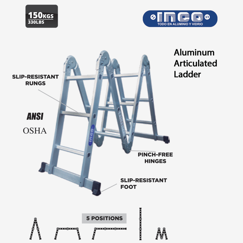 Inco Aluminum Articulated Ladder - 330lb Rating | Interchem Barbados